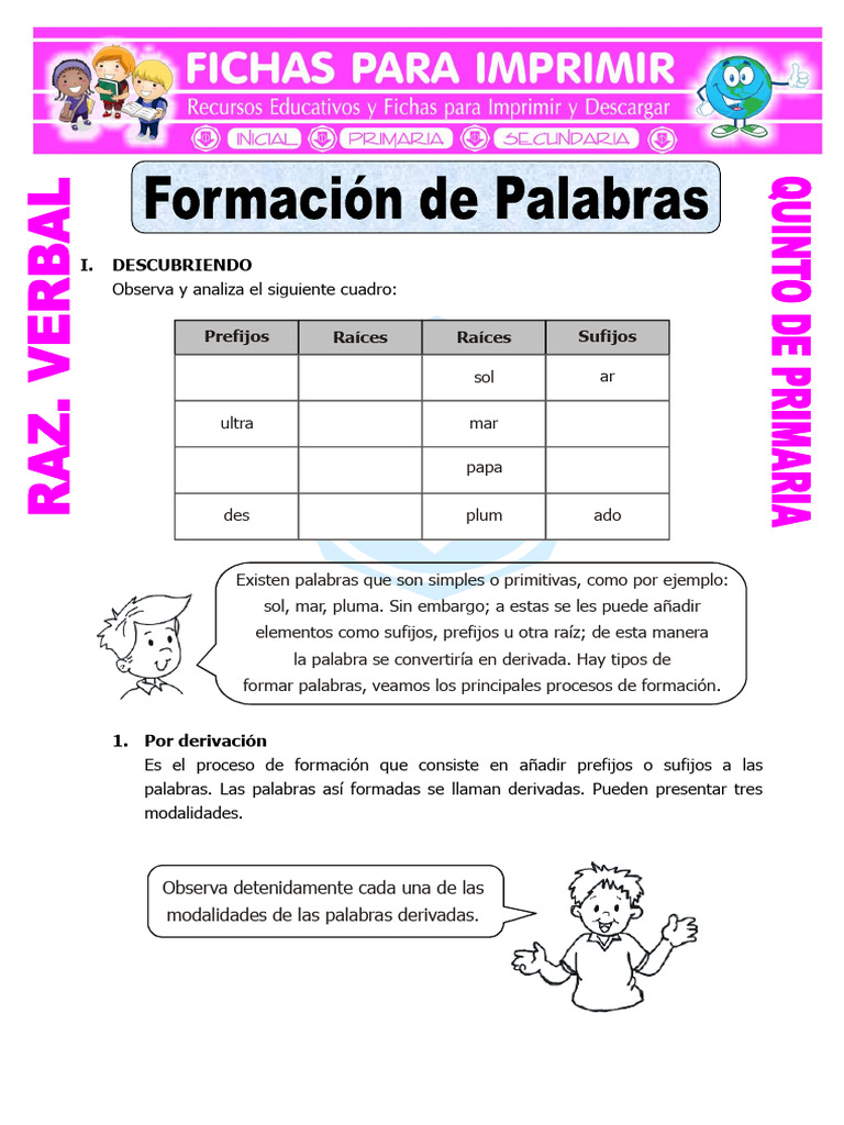Formación-de-Palabras-Ejercicios-para-Quinto-de-Primaria | PDF ...