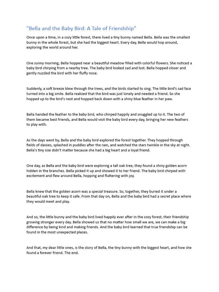 Bella and the Baby Bird's Friendship | PDF