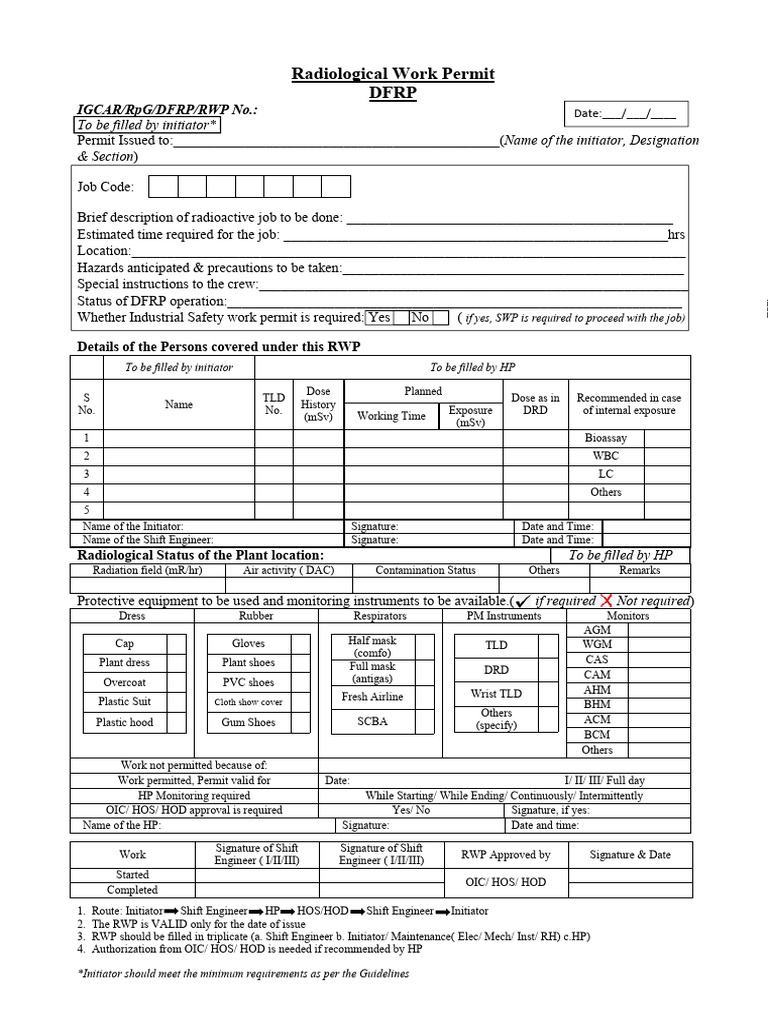 Radiological Work Permit Guide | PDF