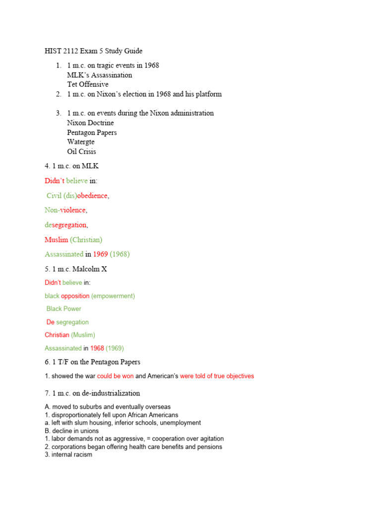 HIST 2112 Exam 5 Study Guide Overview | PDF | Ronald Reagan