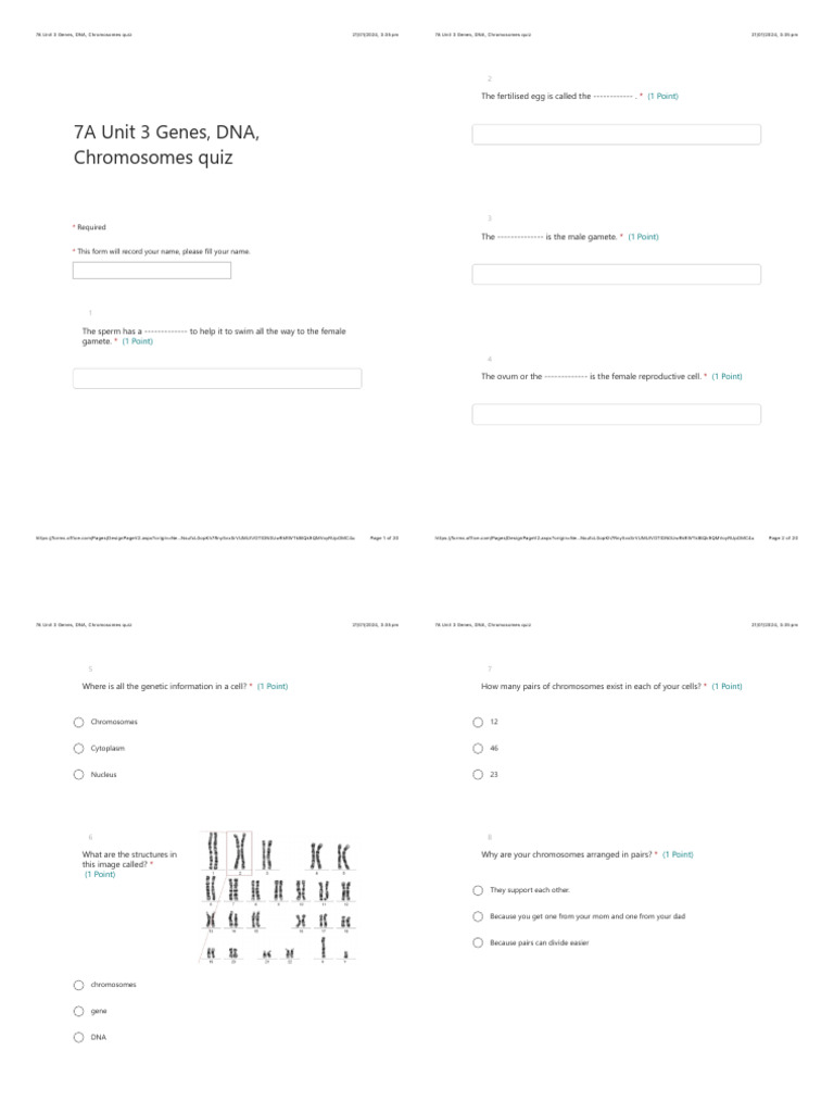7A Unit 3 Genes, DNA, Chromosomes quiz | PDF | Dominance (Genetics) | Genotype