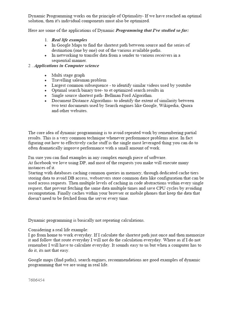 Dynamic Programming works on the principle of Optimality | PDF ...