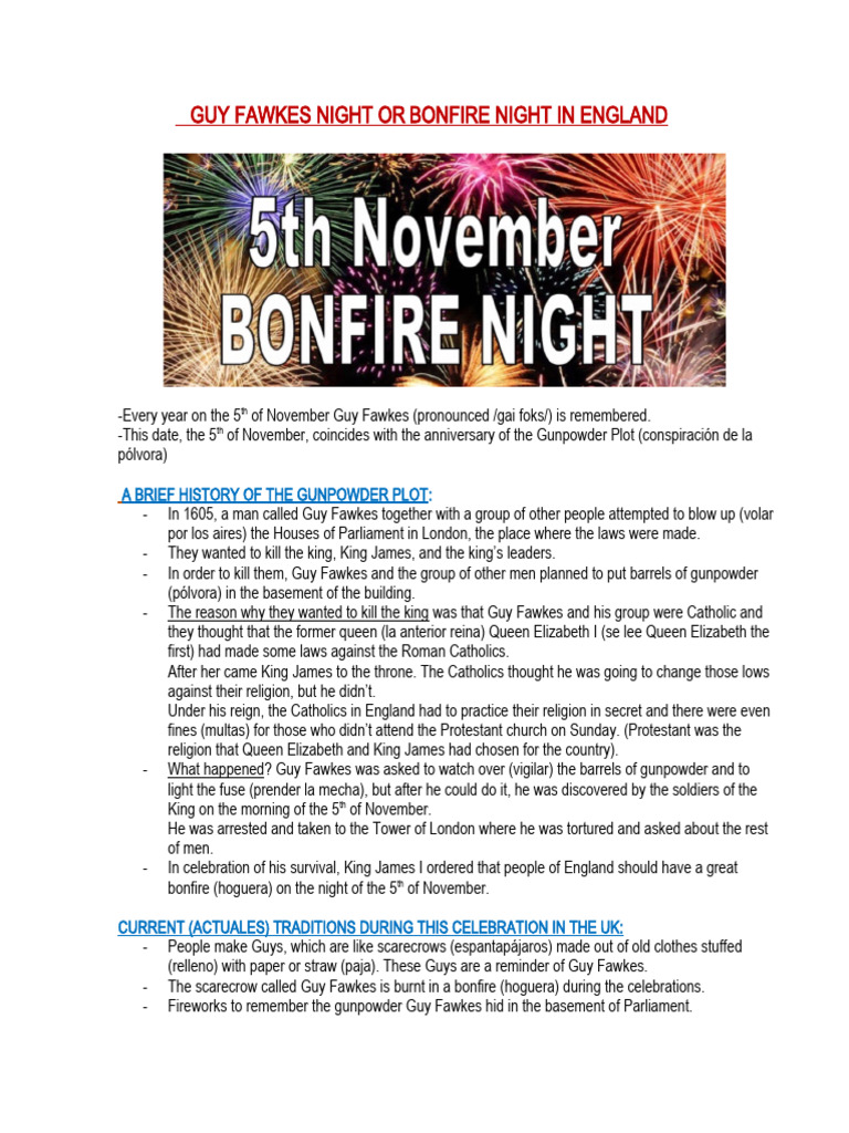 BONFIRE NIGHT IN ENGLAND | PDF | Guy Fawkes | Gunpowder Plot