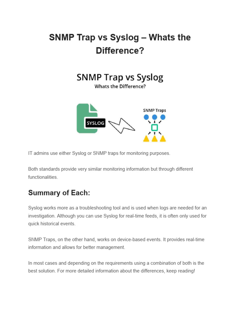 Difference Between SNMP Vs Syslog | PDF | Internet Architecture | Internet Protocols