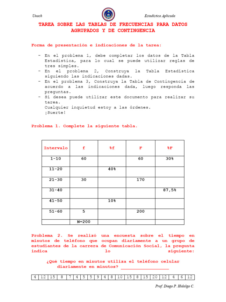 Tarea Tablas de Frecuencias Agrupadas y Contigencia | PDF