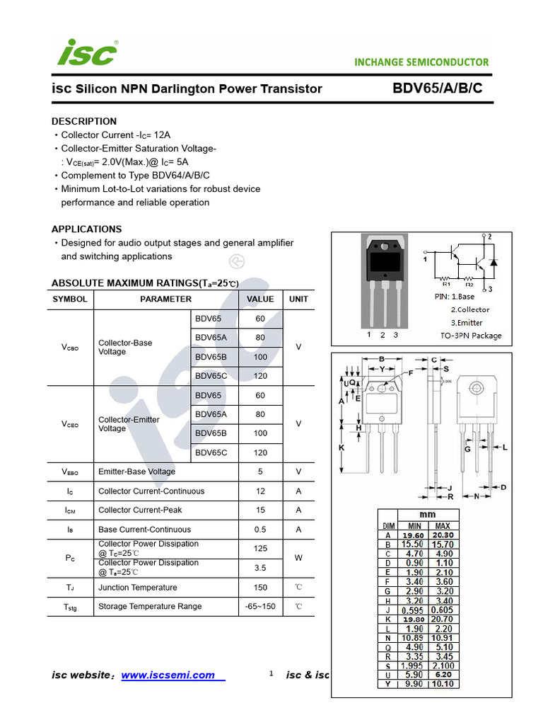 bdv65 Bdv65a bdv65b bdv65c | PDF | Bipolar Junction Transistor ...