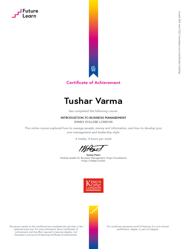 Introduction to Business Management Certificate | PDF | Leadership ...