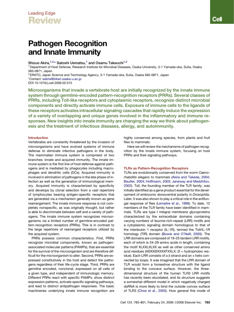 Pathogen Recognition And Innate Immunity Download Free Pdf Toll Like Receptor Immune System