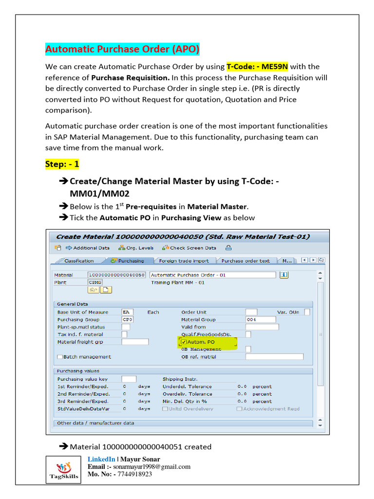 SAP Automatic Purchase Order Guide | PDF | Computing