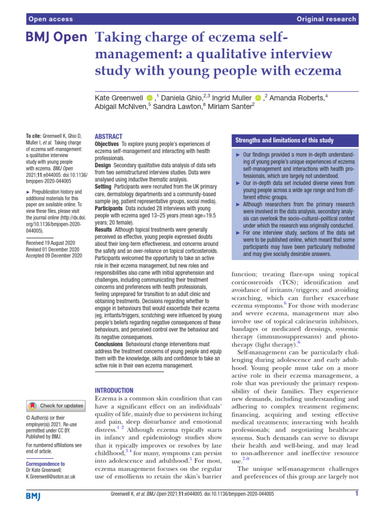 Taking Charge of Eczema Self-Management: A Qualitative Interview Study ...