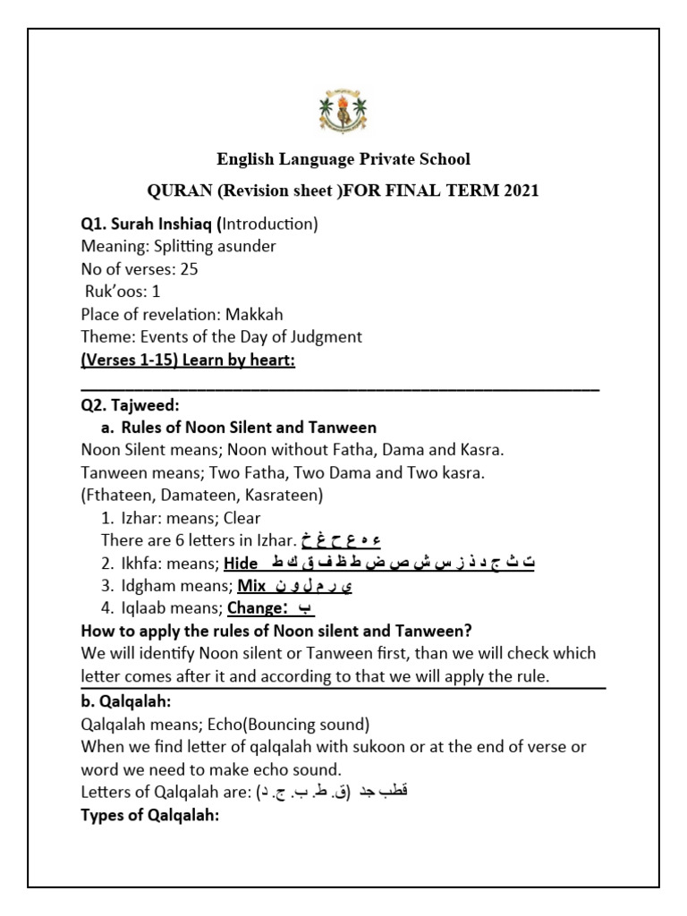 Qalqalah Rules and Types in Tajweed | PDF