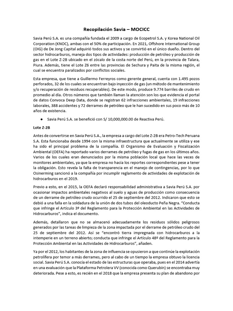 Recopilacion Savia | PDF | Petróleo | Perú