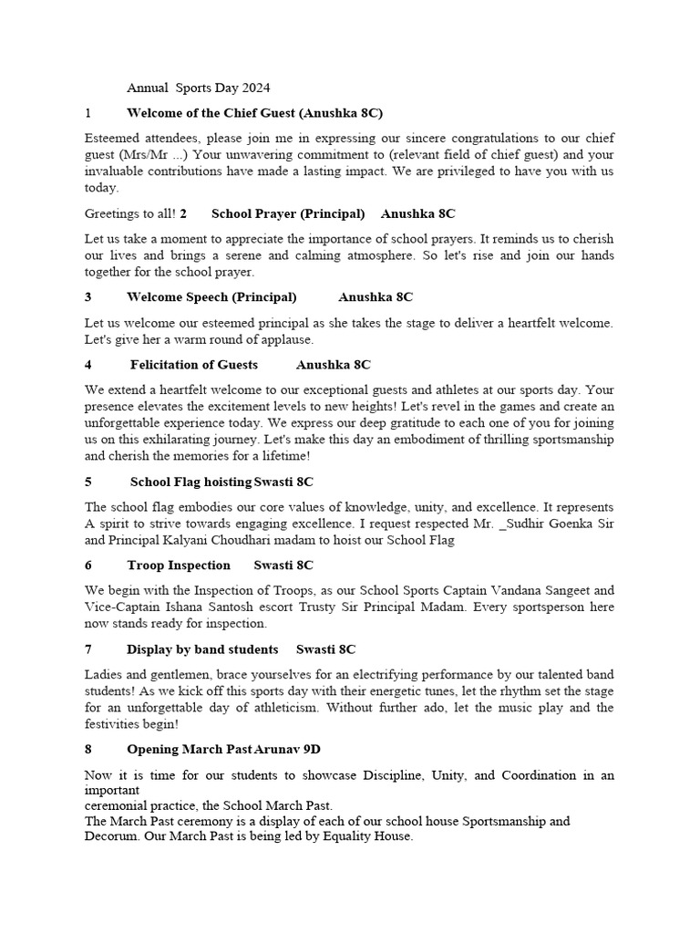 Sports Day Script | PDF