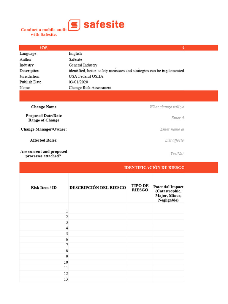 Change Risk Assessment Template | Download Free PDF | Risk | Risk ...