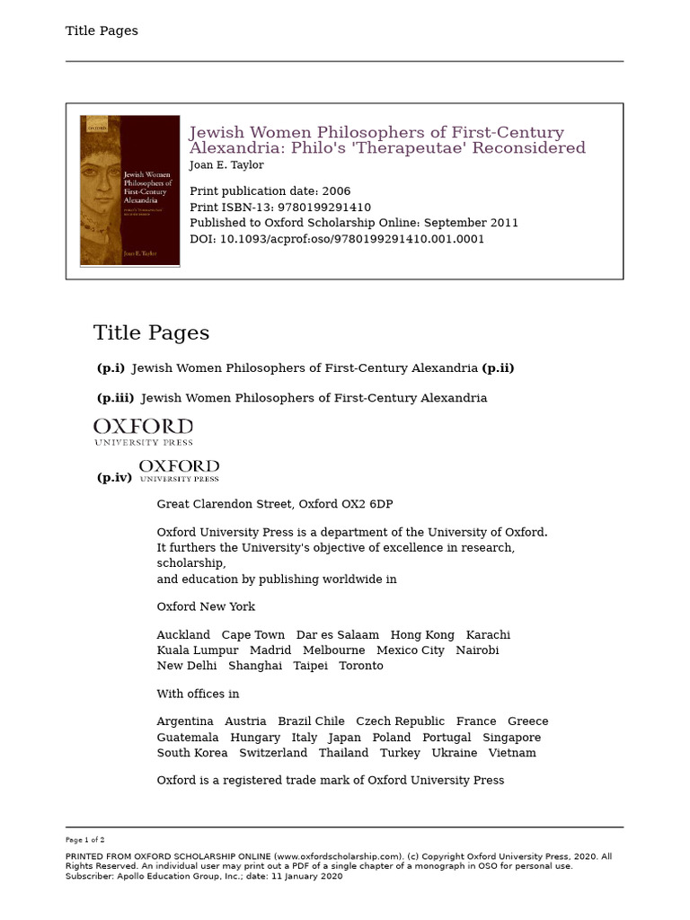 Jewish Women Philosophers of First-Century Alexandria | PDF | Rhetoric ...