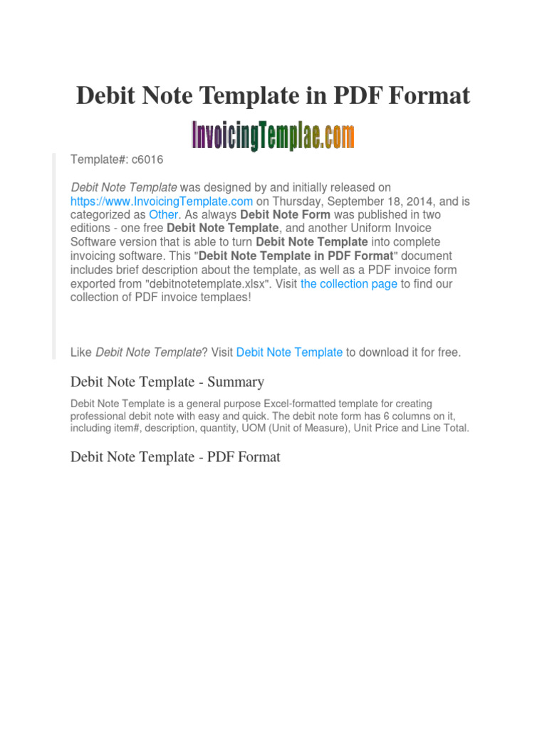 Company Debit Note Template | PDF
