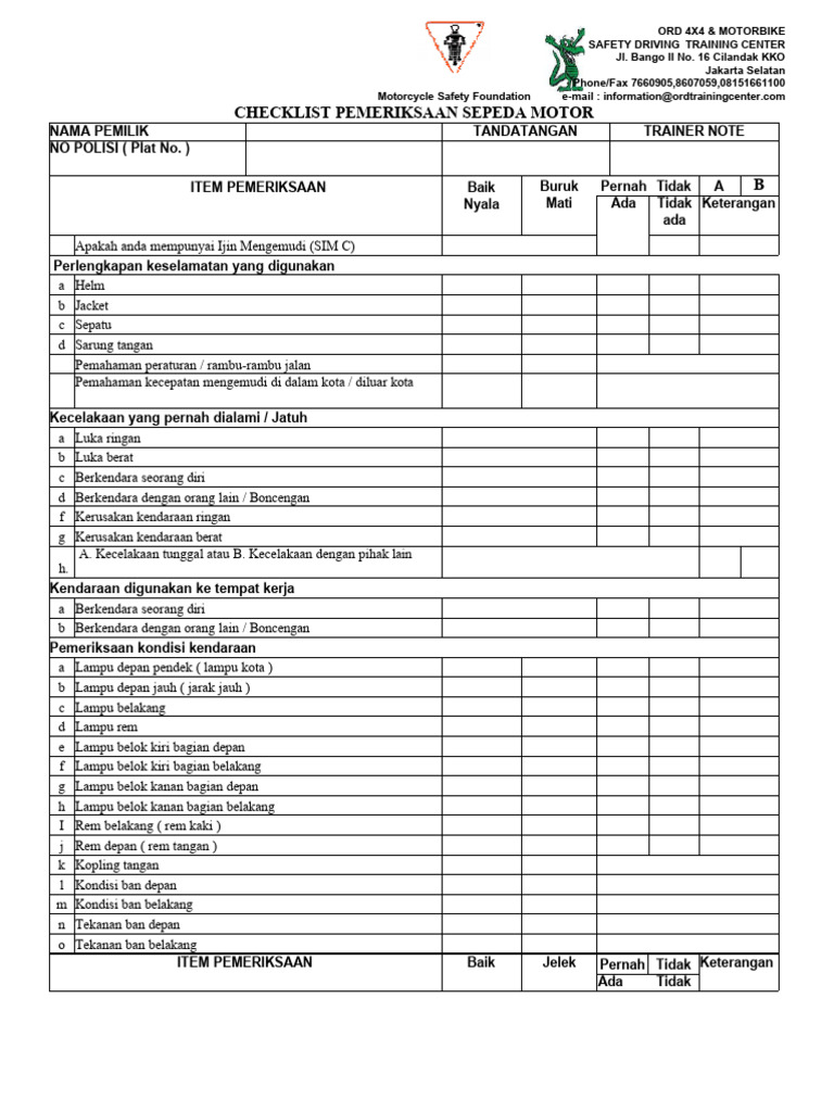 Checklist Sepeda Motor | PDF