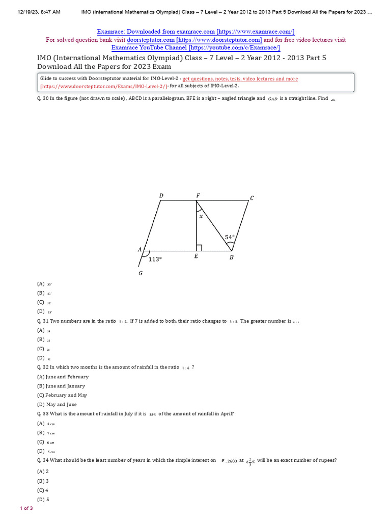IMO Level 2 Class 7 Paper 2012 2013 Part 5 | PDF | Mathematics