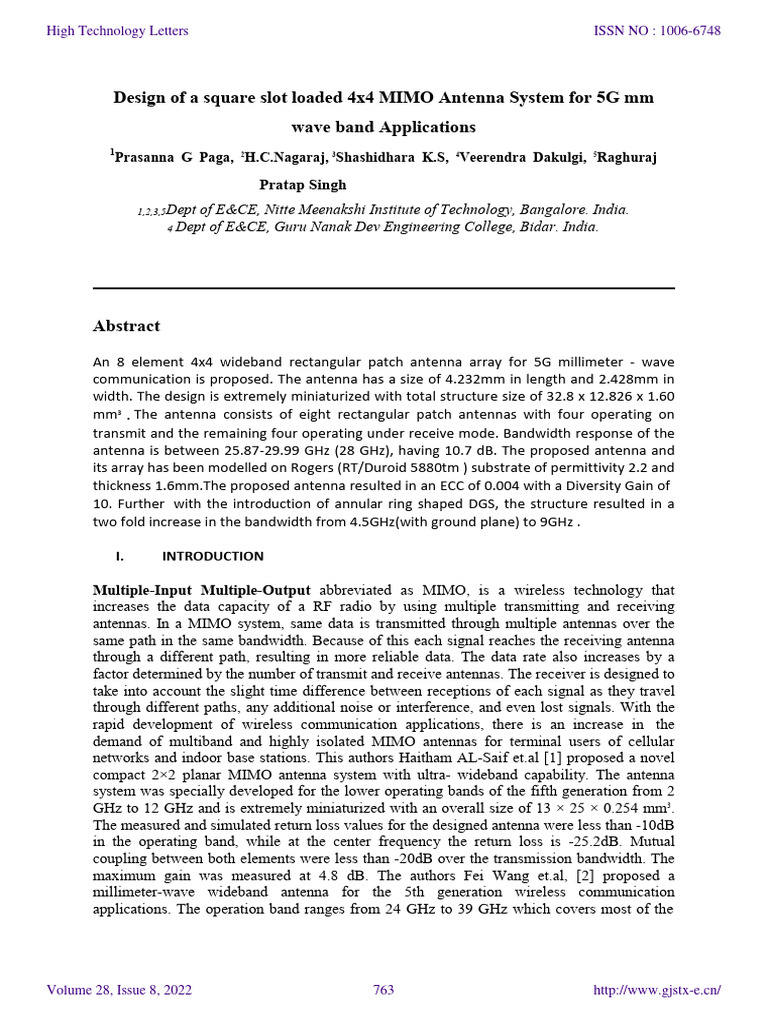 Design of A Square Slot Loaded 4x4 MIMO Antenna System For 5G MM Wave ...