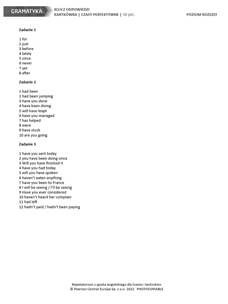 RepetMat Kartk Gram Rozsz Czasy Perfekt Mix Klucz | PDF