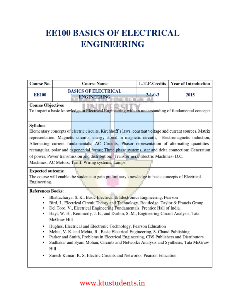 Ee100 Basics of Electrical Engineering | PDF | Inductance | Electric Power