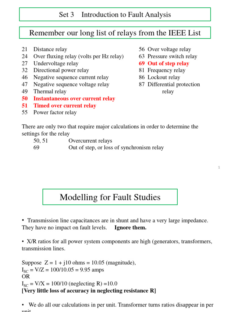 Set 3 Introduction To Fault Analysis | PDF | Relay | Electric Power Transmission