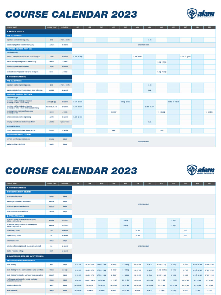 ALAM Course Calendar 2023 | PDF | Shipping | Water Transport