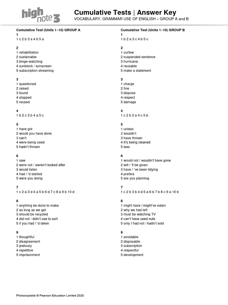 Cumulative Tests Answer Key: Units 1-10 | PDF | Economy And The ...