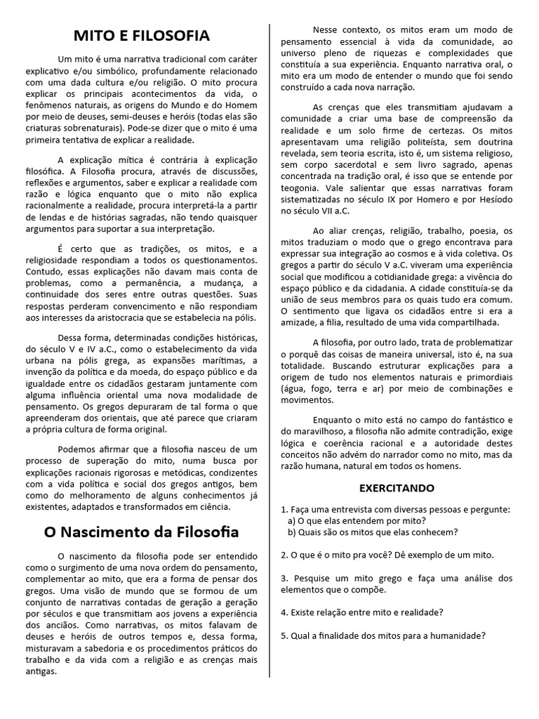 Mito e Filosofia | PDF | Mitologia grega | Narrativa