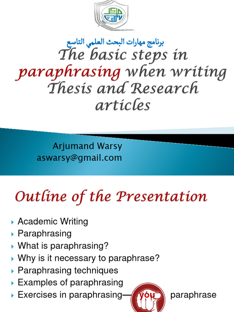 The Basic Steps in The Paraphrasing When Writing1 Arjmand9 | PDF ...