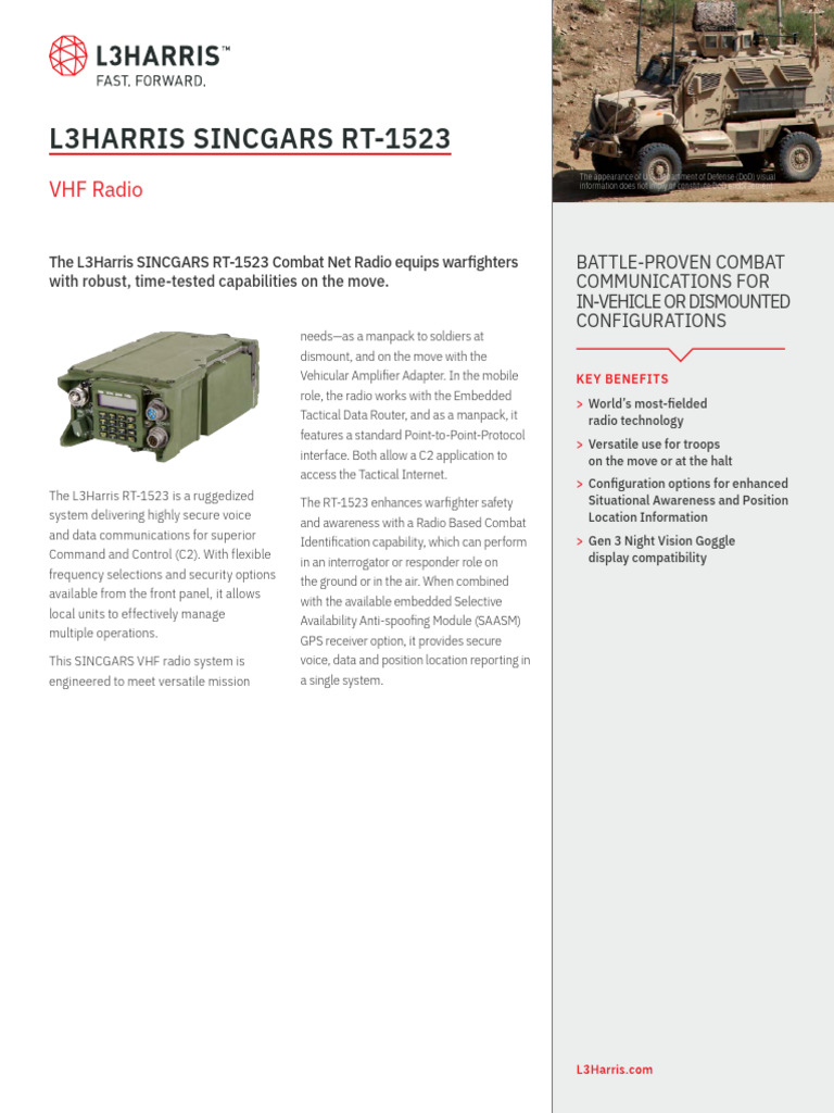 Cs Tcom Sincgars RT 1523 VHF Radio Datasheet | PDF | Radio ...