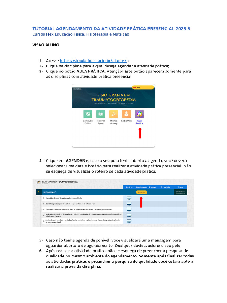Tutorial e Faq Agendamento Da Atividade Pra Tica Presencial - Aluno 23-3 | PDF