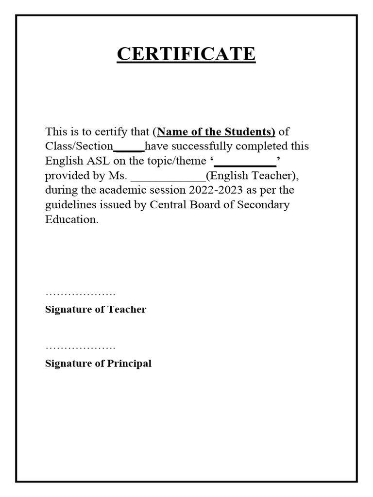 ENG ASL Certificate & Acknowledgement Format | PDF | Foreign Language ...