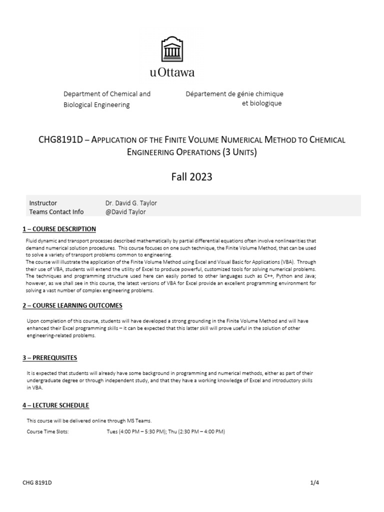 CHG 8191D 2023 Detailed Syllabus | PDF | Microsoft Excel | Numerical ...
