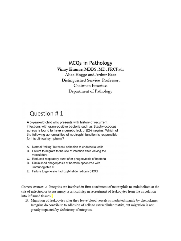 MCQ Examples Pathology | PDF | Esophagus | Macrophage