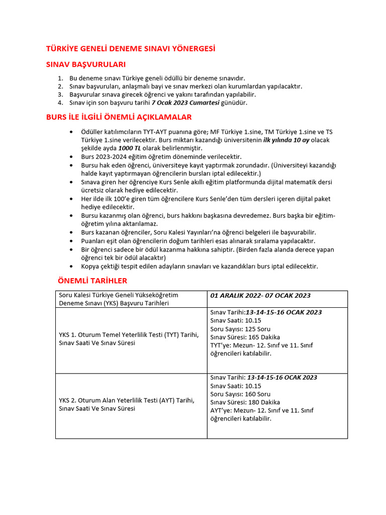 Tyt Ayt Sinav Yonergesi | PDF