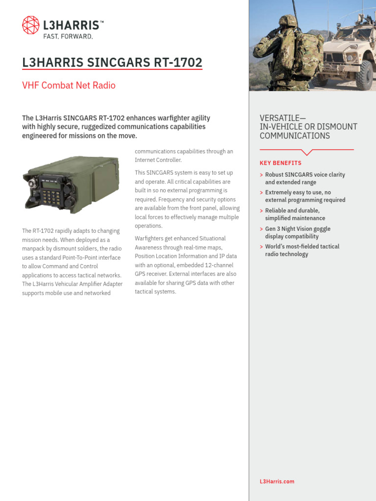 Cs Tcom Sincgars RT 1702 VHF Combat Net Radio Datasheet | PDF