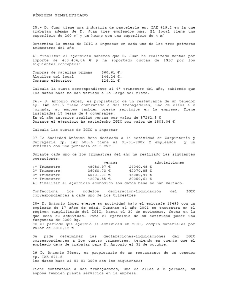 Ejercicios Régimen Simplificado | PDF | Economias
