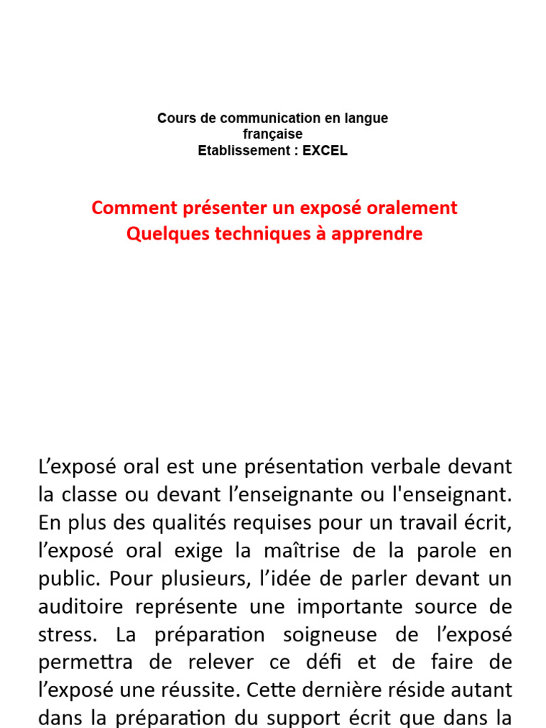 Techniques pour un exposé oral réussi | PDF | Mise en page