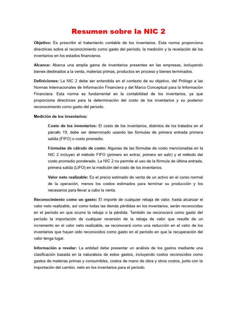 Objetivo y Alcance de la NIC 2 | PDF | Costo | Contabilidad