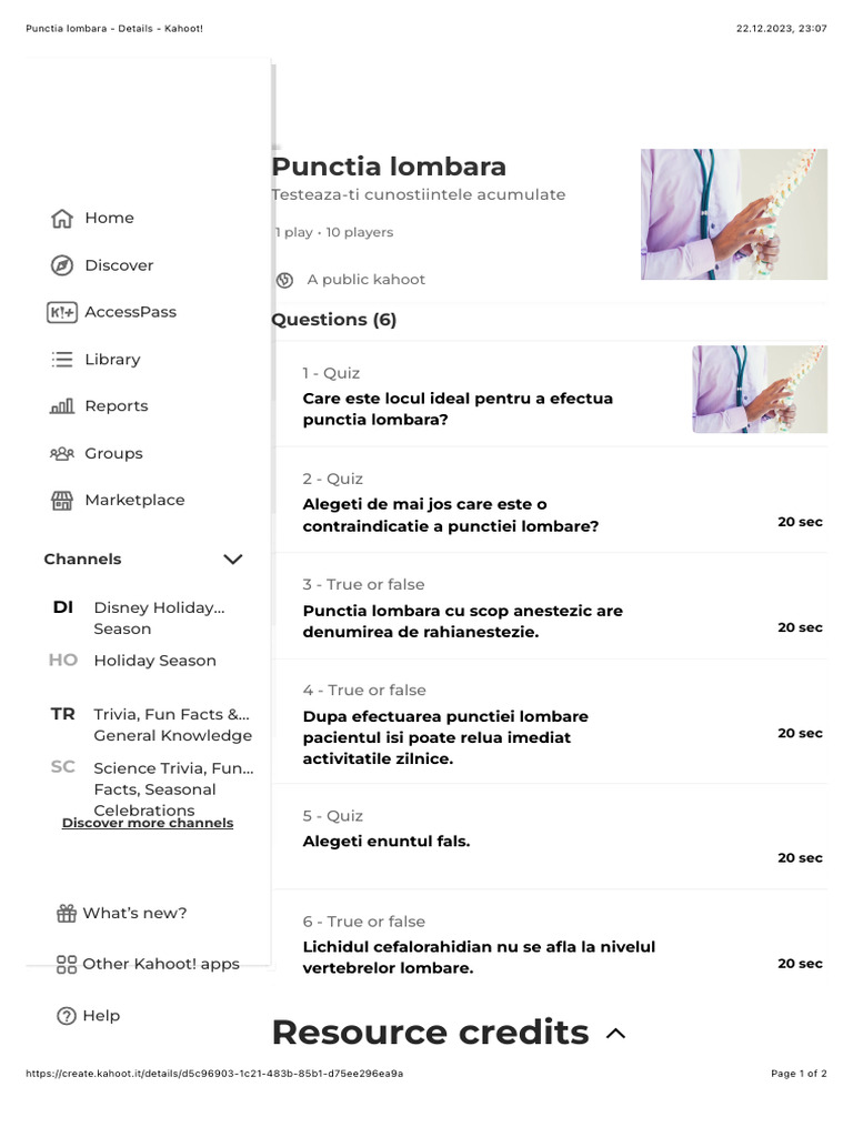 Punctia Lombara - Details - Kahoot! | PDF | Educational Materials ...