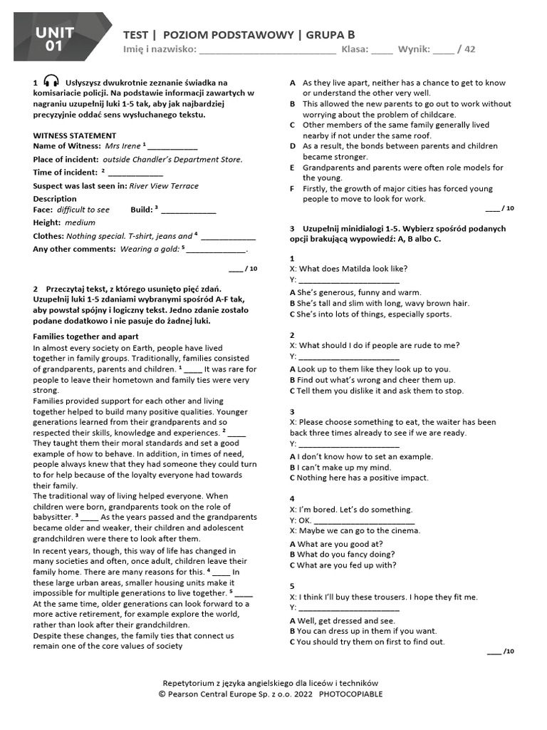 RepetMat U01 Test Podst B | PDF | Grandparent