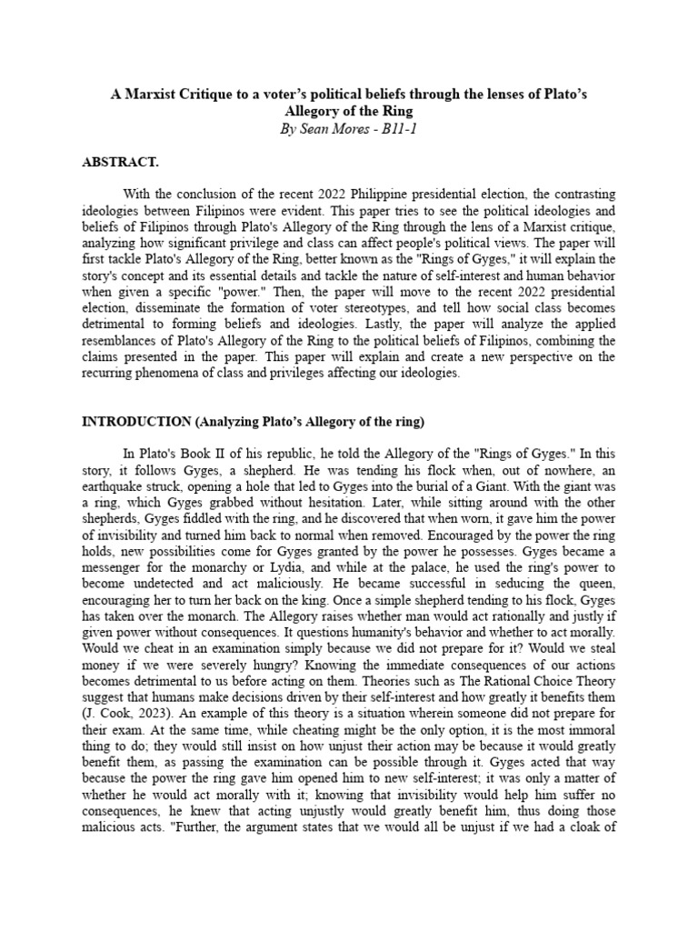 A Marxist Critique To A Voter's Political Beliefs Through The Lenses of ...