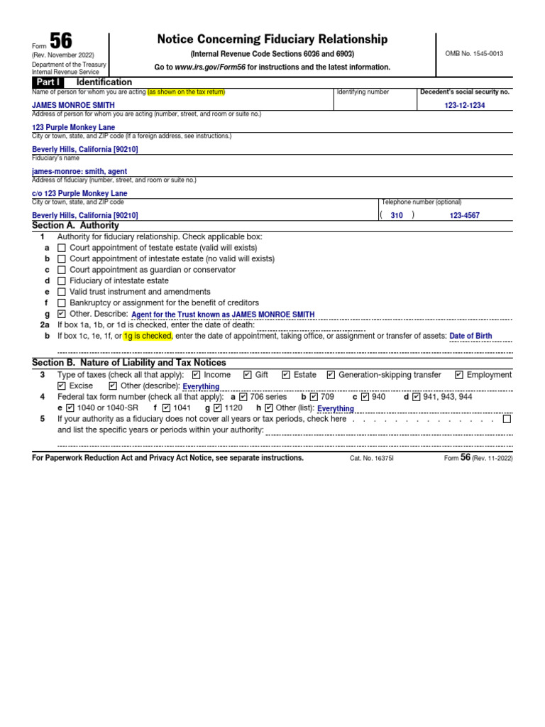 f56 Instructions Sample Filled | PDF | Trust Law | Taxes