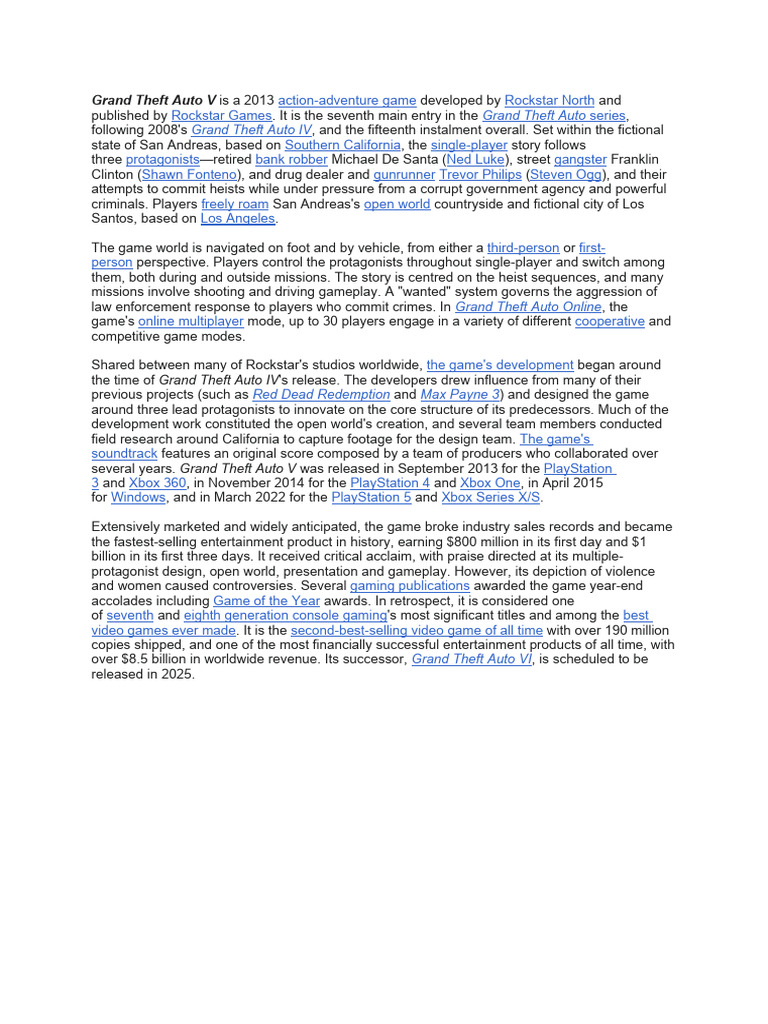 Grand Theft Auto V | Download Free PDF | Video Games