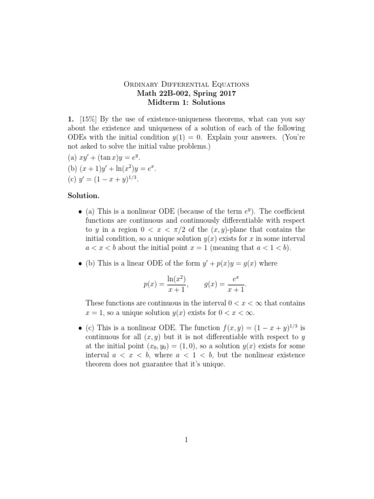 Ignore The Topics Unmentioned Before Midterm Exercises Set 1 | PDF | Ordinary Differential ...