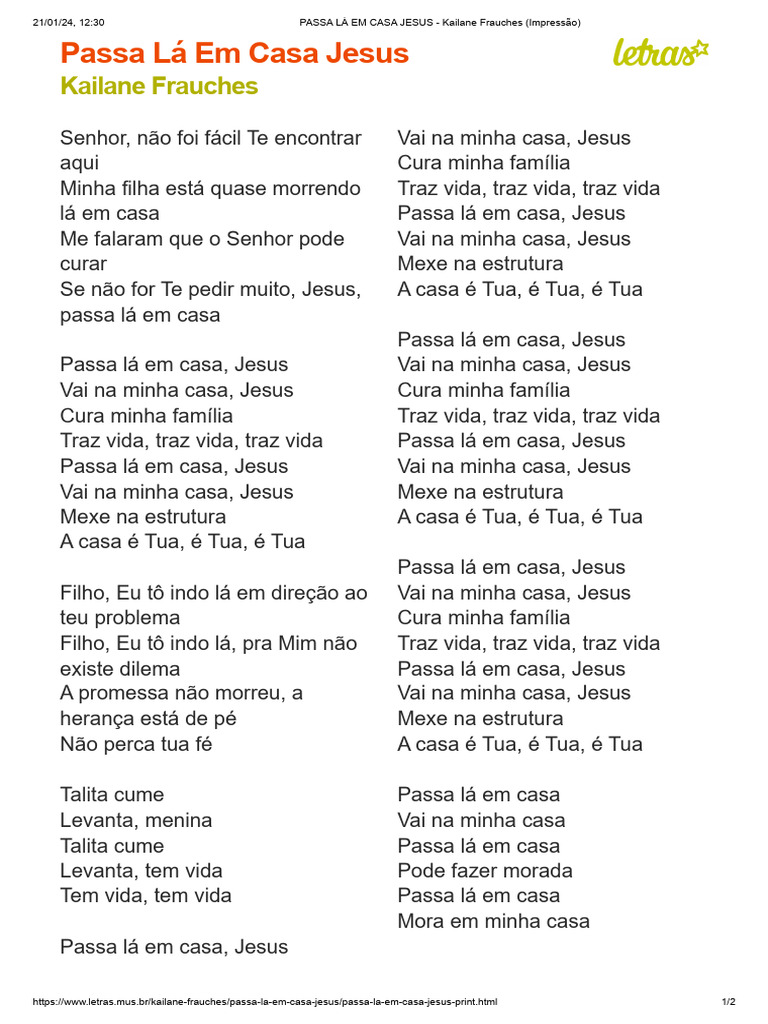 PASSA LÁ EM CASA JESUS - Kailane Frauches (Impressão) | PDF | Jesus