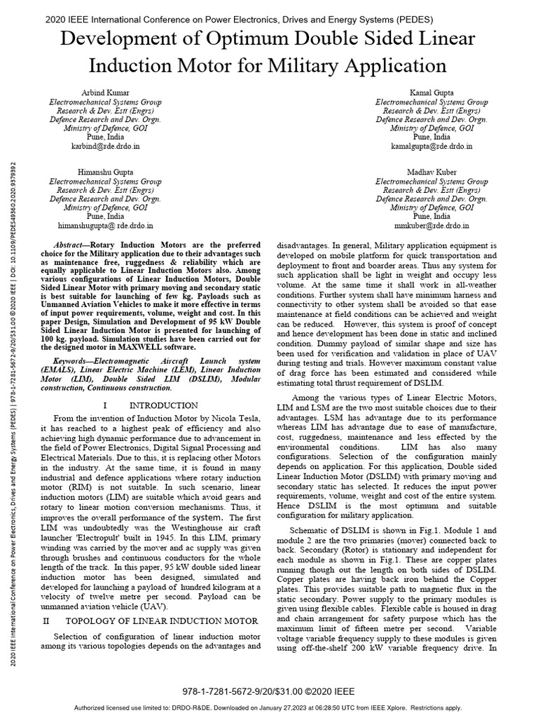 Fina Development of Optimum Double Sided Linear Induction Motor For Military Application | PDF ...