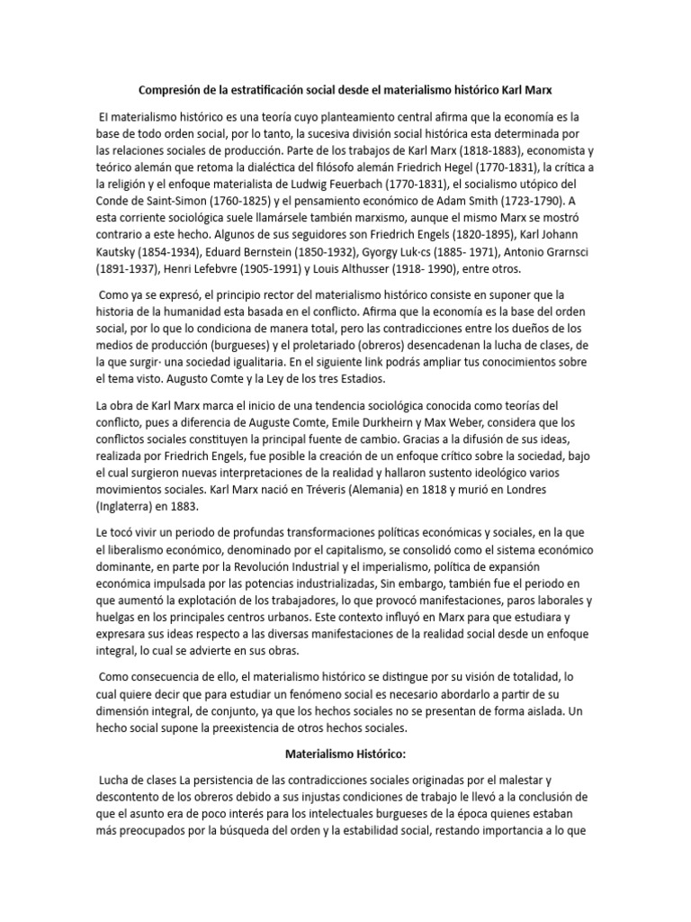 Estratificación Social Desde El Materialismo Histórico Karl Marx | PDF | Karl Marx | Dialéctico