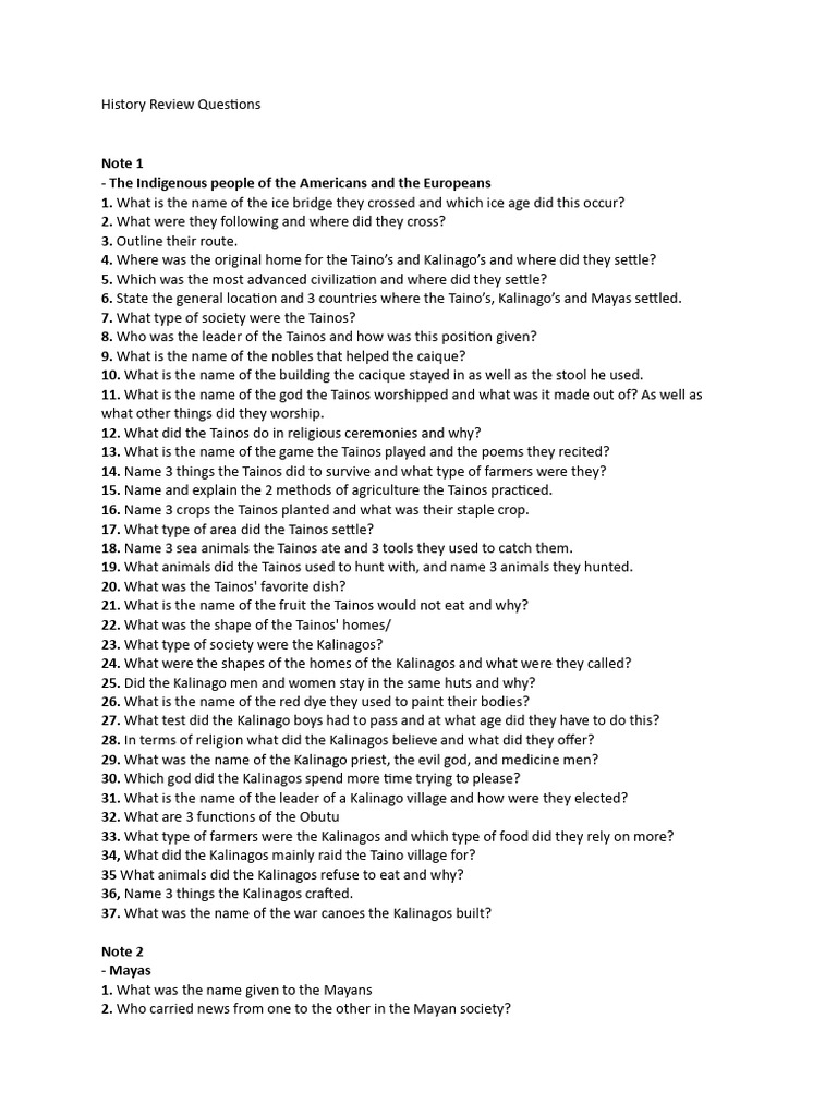 History Review Questions | PDF | Christopher Columbus | Spanish Empire